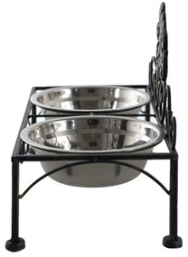 Černé antik kovové misky pro psa Potier ornament – 39x19x25 cm