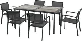 Outsunny Ocelový zahradní set 7 kusů s 1 stolem a 6 stohovatelnými kovovými židlemi Epoxy Textilene Tmavě šedá | Aosom