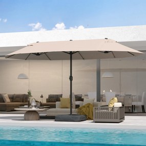 Outsunny Zahradní Parasol Dvojitý Obdélníkový 4,6L x 2,7W x 2,4H m s Kličkou pro Otevírání a Zavírání, S Písky a Základem, pro Balkon a Bazén, Khaki