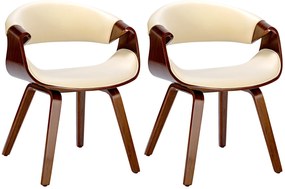 Židle Foley (SET 2 ks) ~ koženka, dřevěné nohy ořech - Krémová
