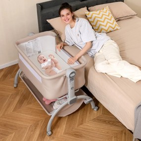 Costway Dětská postýlka Dětská s 7 výškovým nastavením, uzamykatelná kolečka