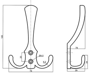KĽUČKA ROMANA věšák velký Bronz