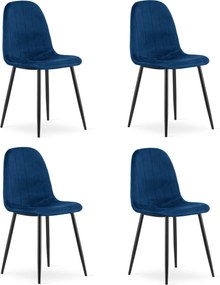 Jídelní židle PADVA VELVET s černými nohami, modrá