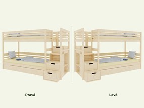 Benlemi Patrová postel TULY s úložnými schody 90x200 cm Zvolte barvu: Světle šedá, Zvolte šuplík: Bez šuplíku, Zvolte stranu: Vlevo