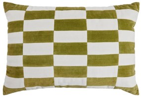 CHECKER VELVET Polštář 40 x 60 cm - bílá/zelená