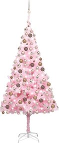 vidaXL Umělý vánoční stromek s LED a sadou koulí 210 cm PET [3077510] Barva: Růžová