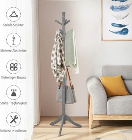 Costway Věšák s 9 háčky volně stojící věšák na šaty s nastavitelnou – šedá