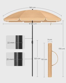 Slunečník SOLARA, Ø160 cm, světle hnědá (taupe) SongmicsHome