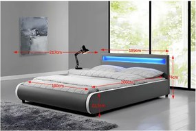 Manželská postel DULCEA 180x200 s RGB LED osvětlením, šedá ekokůže Kondela 0000191828