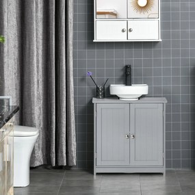 Koupelnová skříňka Kleankin pod umyvadlo - Skříňka pod umyvadlo - Skříň s 2 dveřmi a policí - Rozměry 60D x 30Š x 60V cm - Šedé dřevo