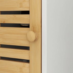 HOMCOM Koupelnová skříňka s držákem toaletního papíru a odnímatelnou tyčí 3 úrovně + držák toaletního papíru, 21 š x 17 h x 78 v cm, bambus a bílá