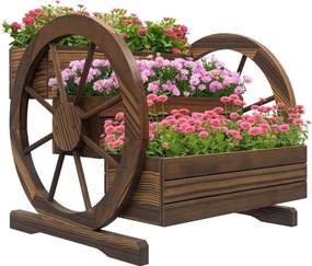 Outsunny třípatrový vyvýšený dřevěný truhlík s dekorativními koly — opálená jedle, 62 × 61 × 57 cm | Aosom