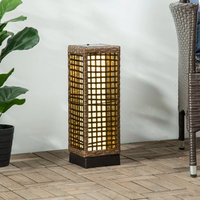 Outsunny solární lampa ratan, vodotěsná, se světelným senzorem, LED venkovní světlo, 15,5x15,5x46cm