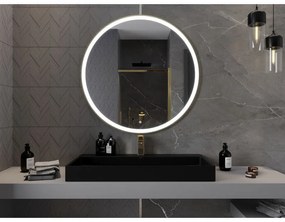 Mexen Esso, kulaté LED podsvícené koupelnové zrcadlo 100 cm, 6000K, topná podložka proti zamlžování, zlatý rám, 9825-100-100-611-50