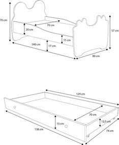 ADRK Furniture Postel s matrací a zásuvkou BEAR PINK 140x70