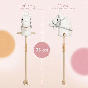 AIYAPLAY hobby horse na tyči se zvukem a kolečkem, bílý