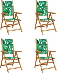 Skládací polohovací křesla 4 ks, zelená látka a masivní dřevo 3214550