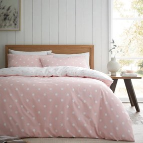 Bílé/růžové flanelové povlečení na dvoulůžko 200x200 cm Polka Dot – Catherine Lansfield