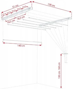 Erga Erga, stropní věšák na sušení prádla 6x140 cm, bílé, ERG-SEP-10SUSSUF6PP14