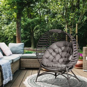 Outsunny papasan zahradní židle 2 koše polštáře oválné lounge křeslo skládací balkon terasa písek hnědá ocel 118x75x139cm | Aosom