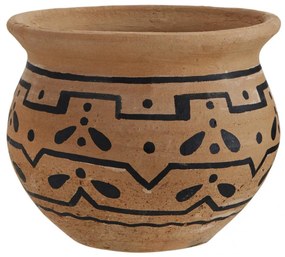 Hliněný květináč Clay Round, černá barva, hnědá barva, keramika