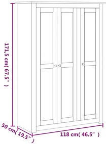 vidaXL Marketos Šatní skříň se 3 dveřmi 118x50x171,5 cm borovice řada Panama
