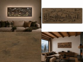 Li-Go "Chata v horách" světelný obraz s baterií a pohybovým čidlem 130x50 cm provedení povrchu: dub