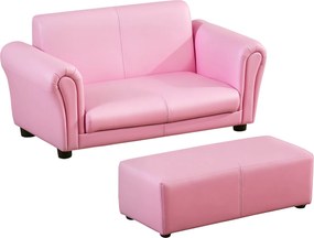 HOMCOM Dětské Křeslo s Podnožkou, Pohovka pro Děti s Taburetem, Růžová 83 x 42 x 41 cm | Aosom