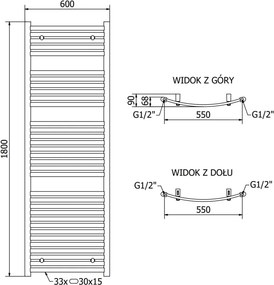 Mexen Helios koupelnový radiátor 1800 x 600 mm, 990 W, bílý - W103-1800-600-00-20