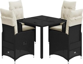 5dílný zahradní bistro set s poduškami černý polyratan 3276988