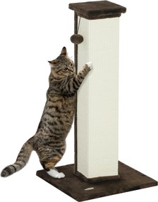 PawHut Škrabadlo pro kočky s výškou 81 cm, škrabka se sisalovým sloupkem a zavěšenou kuličkou 41x41x81 cm Hnědá | Aosom