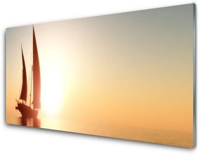 Obraz na skle Loďka Moře Slunce Krajina 120x60 cm