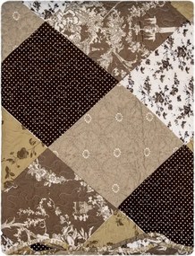 Hnědý přehoz na postel a 1x povlak na polštář Patchwork - 180*250 cm / 50*70 cm
