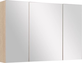 Koupelnová skříňka s zrcadlem kleankin - moderní skříňka se zrcadlem a 3 dveřmi s nastavitelnými policemi pro koupelnu a ložnici, 90x60x13.5 cm, dub |