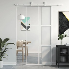 Posuvné dveře bílé 90 x 205 cm tvrzené sklo a hliník - Default Title