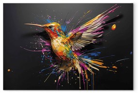 Obraz Colorful Bird - Watercolor Vision of a Hummingbird on a Black Background