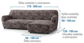 Bielastické potahy MARMO hnědé sedačka s otomanem vpravo (š. 170 -300 cm)