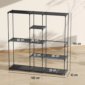 HOMCOM Otevřená skříň, 4patrový věšák se 2 zavěšenými přihrádkami do obývacího pokoje, 182 x 43 x 185 cm, Černá