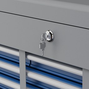 DURHAND Metalová Toolbox se 6 zásuvkami a 1 horním tácem, uzamykatelná se 2 klíči, 2 rukojeti, modrá
