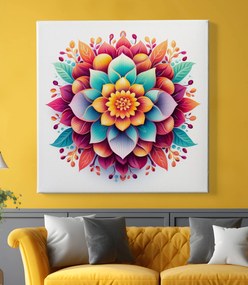 Obraz na plátně - Mandala oranžovo červený květ FeelHappy.cz Velikost obrazu: 80 x 80 cm