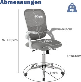 Costway Ergonomická kancelářská židle se sklopnými područkami a počítačovou