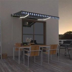 vidaXL Marketos Ručně zatahovací markýza s LED světlem 400x300 cm modrá a bílá