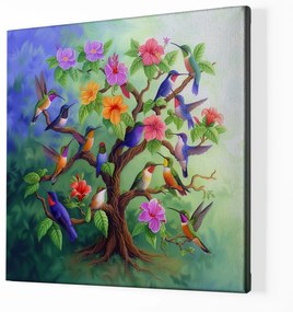 Obraz na plátně - Strom života Kolibřík v harmonii FeelHappy.cz Velikost obrazu: 80 x 80 cm
