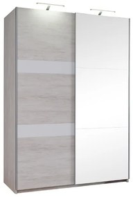 Šatní skříň 150 se zrcadlem Astor Dub Bílý Zvolte osvětlení: s osvětlením, Barva doplňků: Bílý lesk