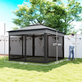 Outsunny Skládací Altán 3x3x2,7 m Zahradní Slunečník s Dvojitou Střechou, Nastavitelná Výška, 4 Moskytiéry, UV30+ Ochrana, Vodotěsný a S Taškou pro V…
