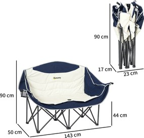 Skládací židle skládací 2místná kempingová židle s držákem na kelímek Přepravní taška s nosností až 250 kg Modrá barva