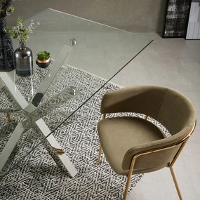 Skleněný jídelní stůl Kave Home Argo 180 x 100 cm s nerezovou podnoží
