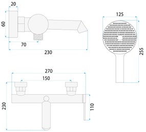 Rea Foss, vanová baterie s ruční sprchovou soupravou, zlatá matná, REA-B6890