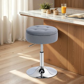 Sametová barová stolička HOMCOM se skrytým úložným prostorem, otočná a výškově nastavitelná, šedá