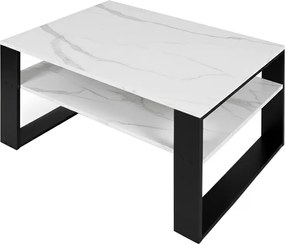 Velaco Konferenční kávový stolek TAB 3 90, imitace bílého mramoru/černá